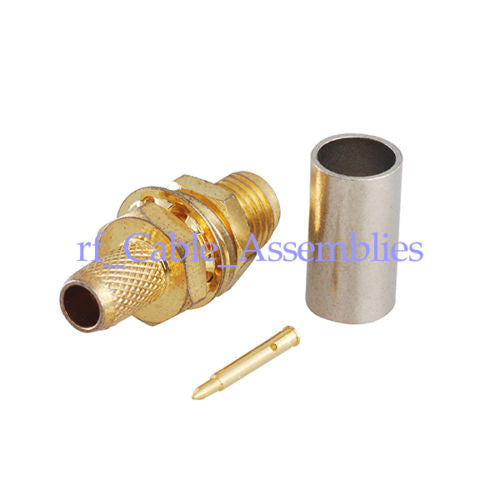 RP-SMA Crimp female (male pin) bulkhead connector for LMR200 cable ...